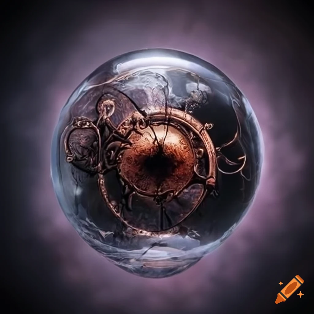 Magic device displaying detailed superimposed fantasy scenes on Craiyon