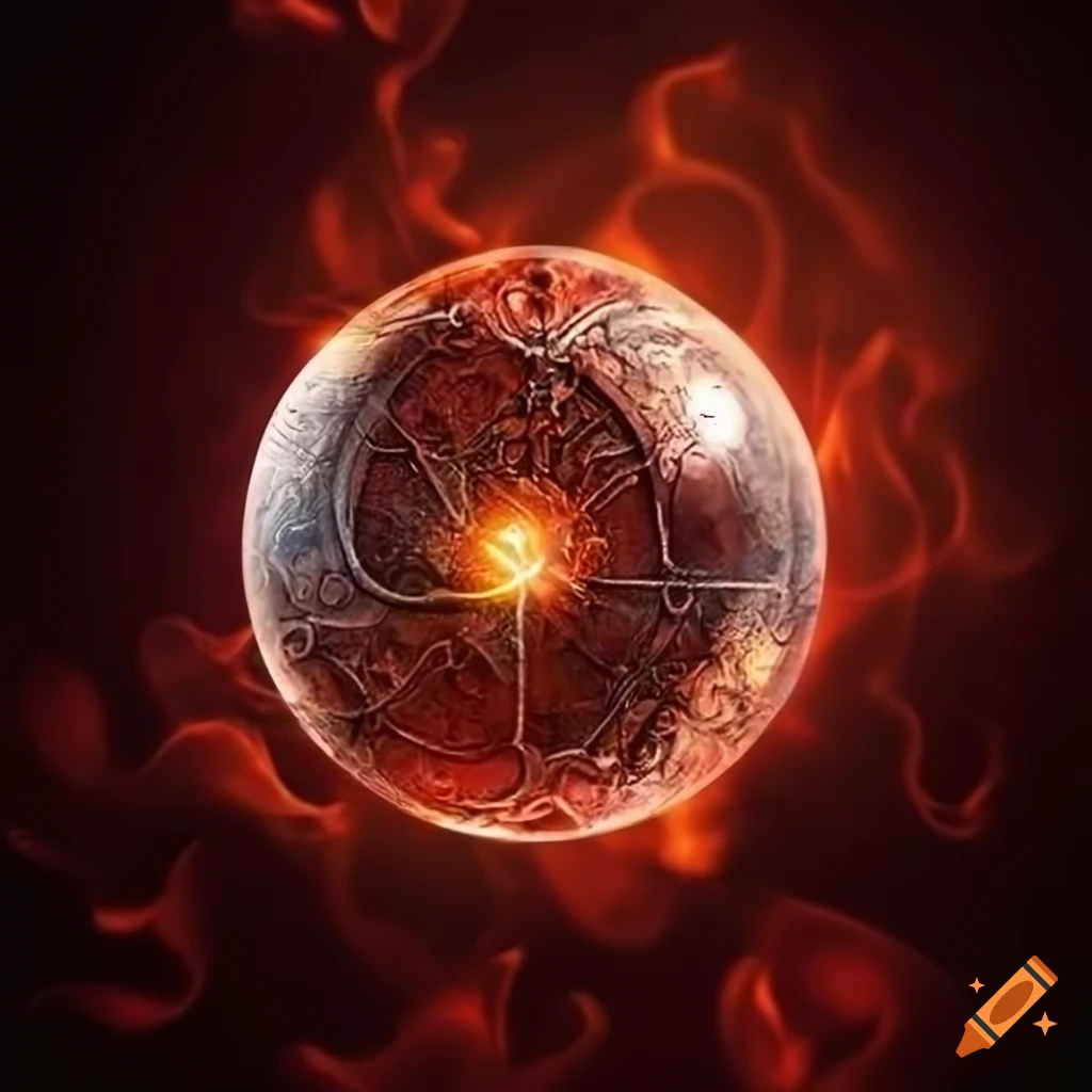 Dark alchemy sphere with copper and fire highlights on Craiyon