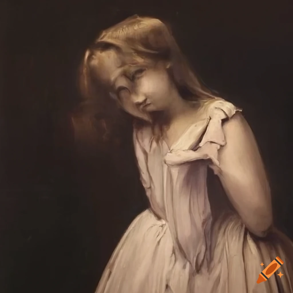 Painting of two timid and shy adult young ladies