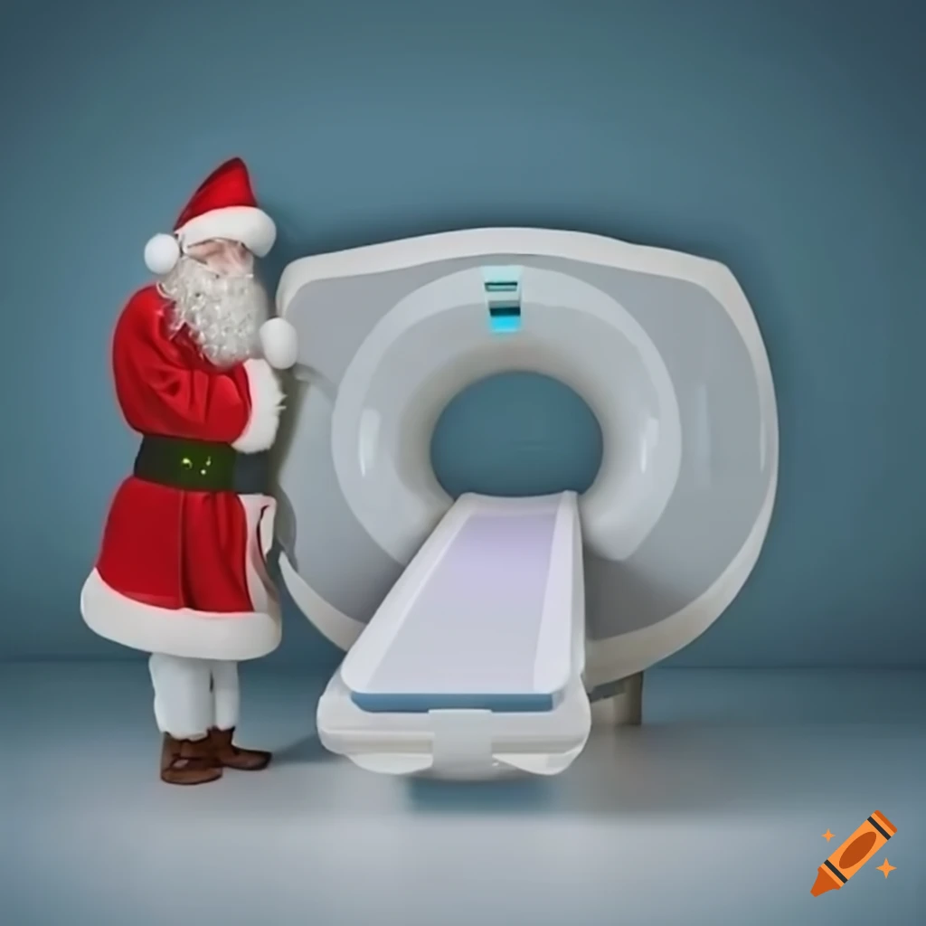 Ct scanner with santa claus on patient table on Craiyon