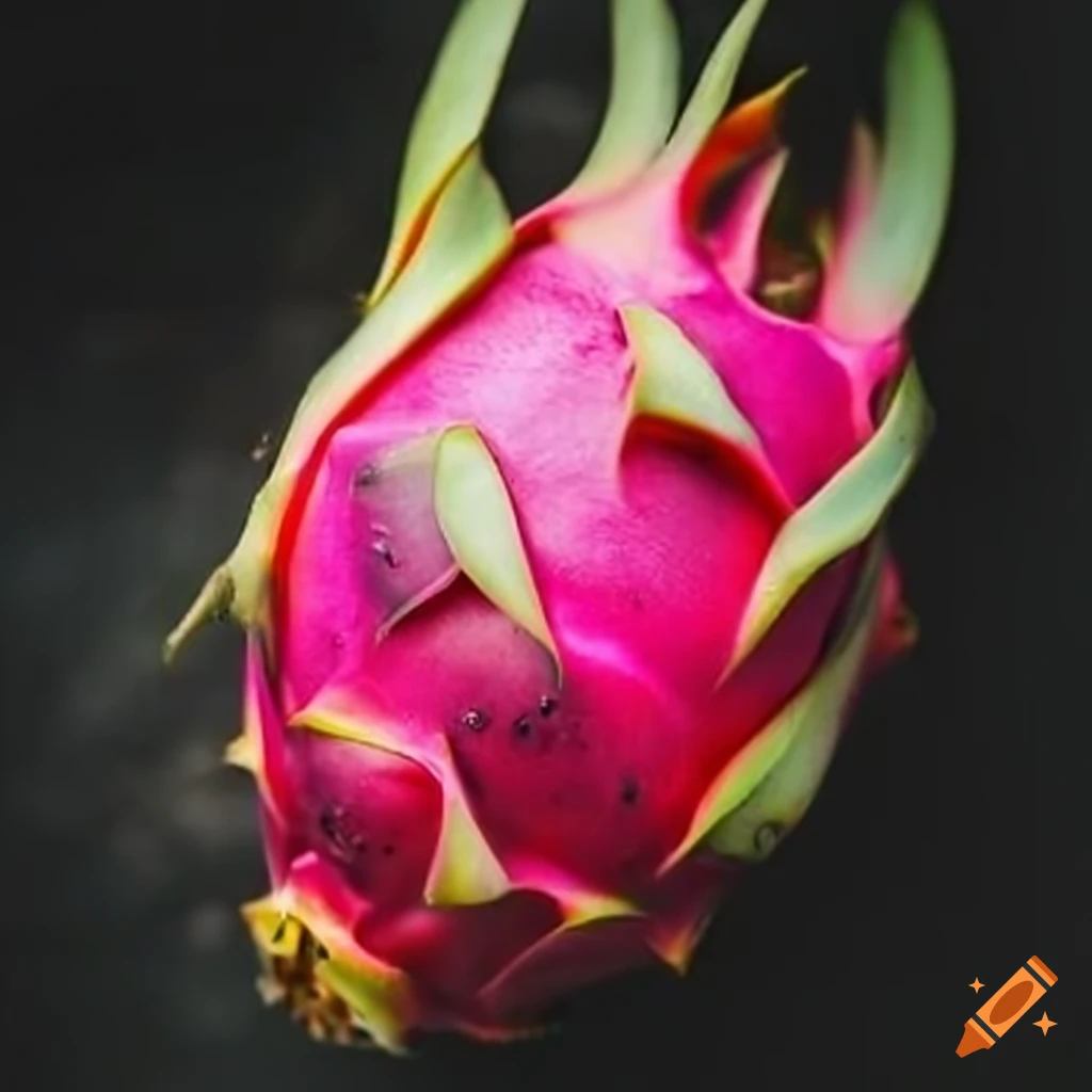 Red dragon fruit growing on the dragon fruit plant on Craiyon