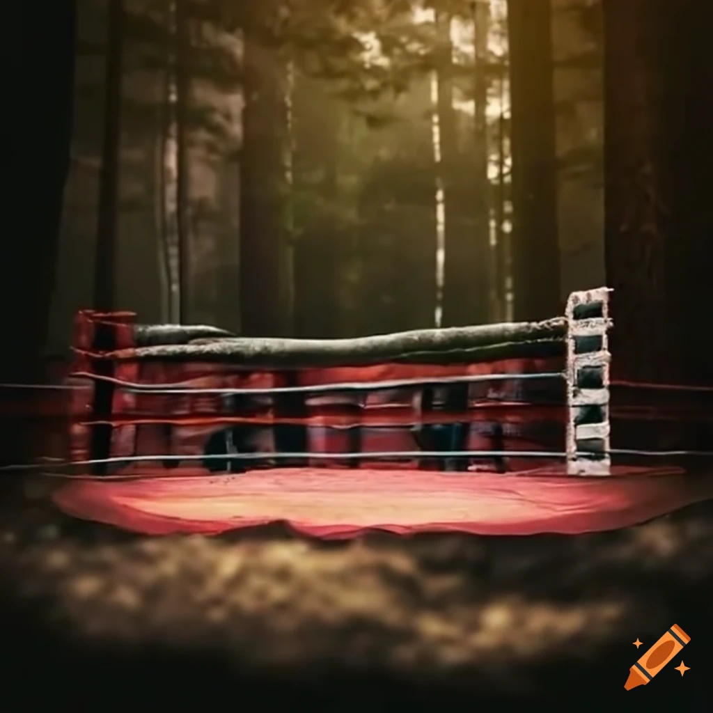 Bear in the boxing ring in the forest