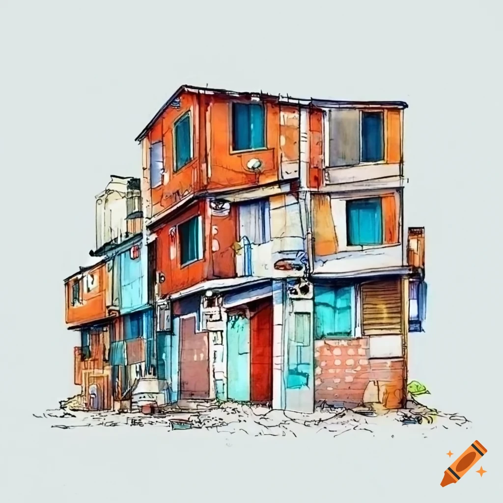 Technical drawing of a cutaway view of slums on Craiyon