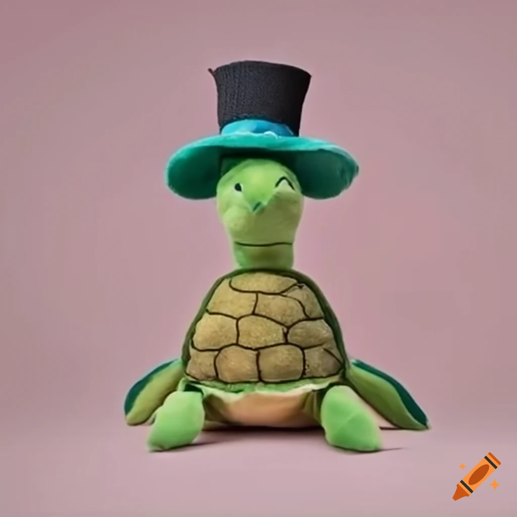 Sea turtle stuffed animal with a top hat