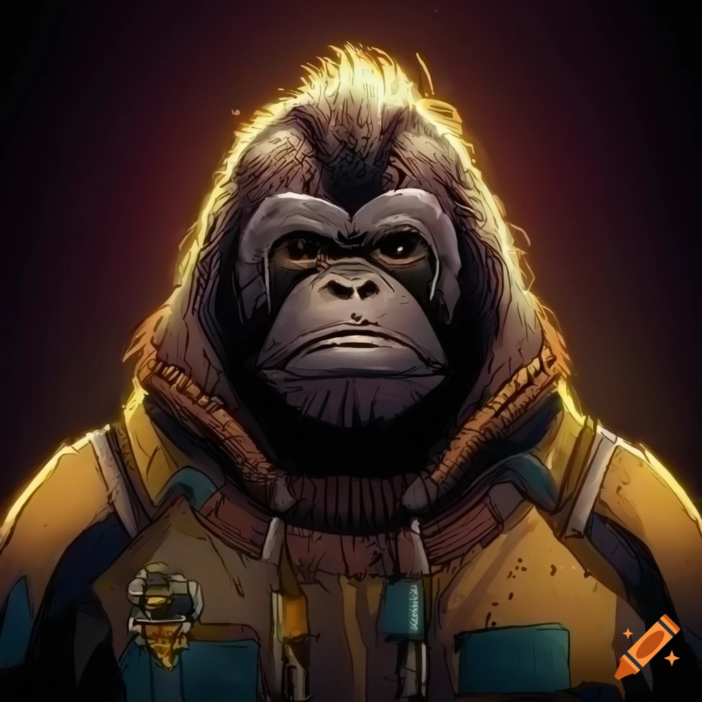 Ape with steampunk goggles in marvel comic style profile portrait on ...