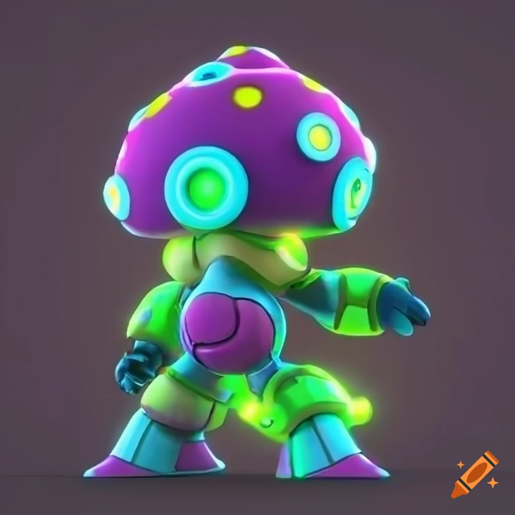 3d render of a mushroom-themed megaman boss on Craiyon