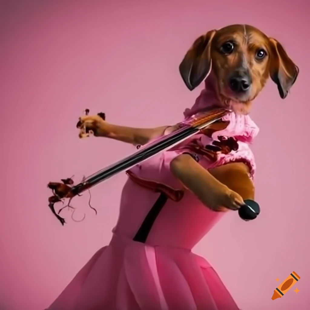 Hyper realistic golden retriever playing the flute whilst dancing on ...