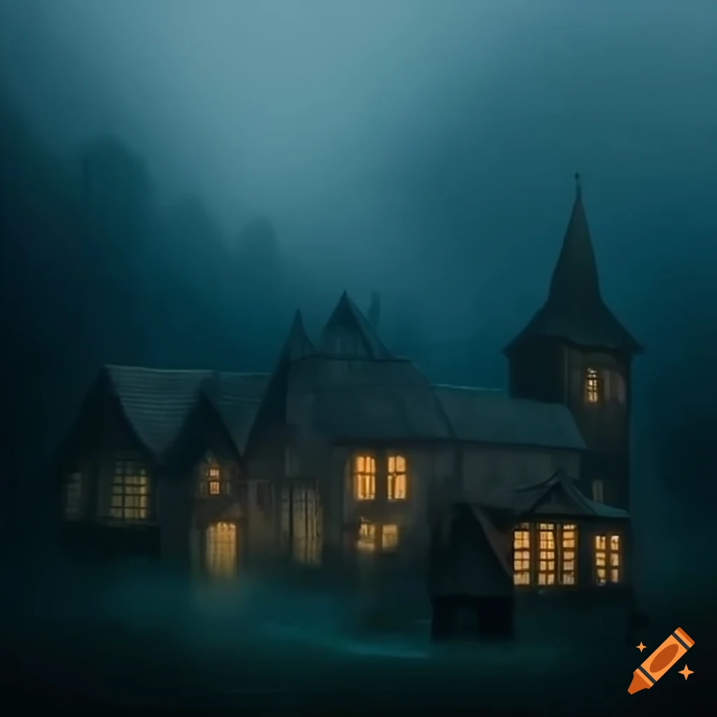 Haunted village during a stormy night on Craiyon