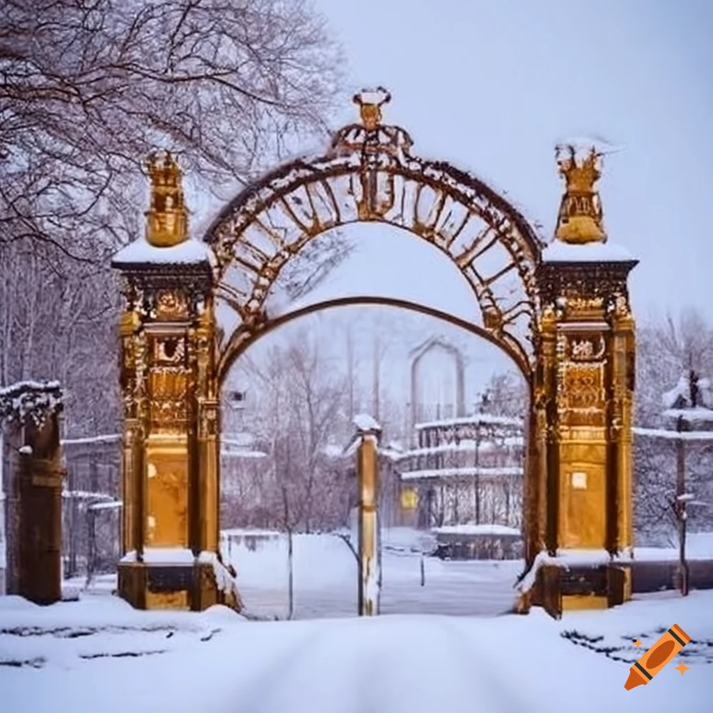 Snow-covered Warrington Golden Gates on Craiyon