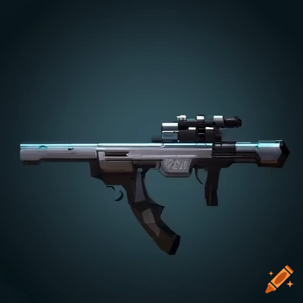 Schematic design of a unique white low-poly sniper gun prototype on Craiyon