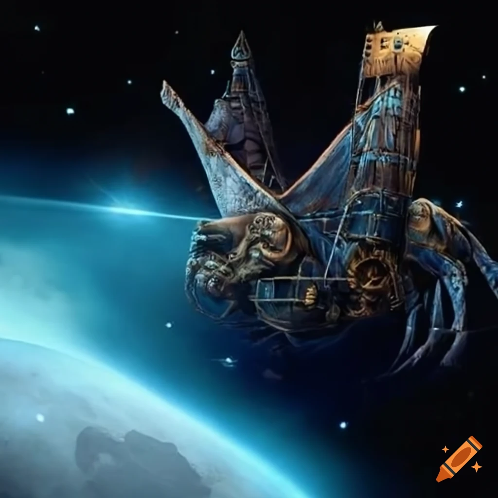 Illustration of a barsoomian spacecraft on the moon