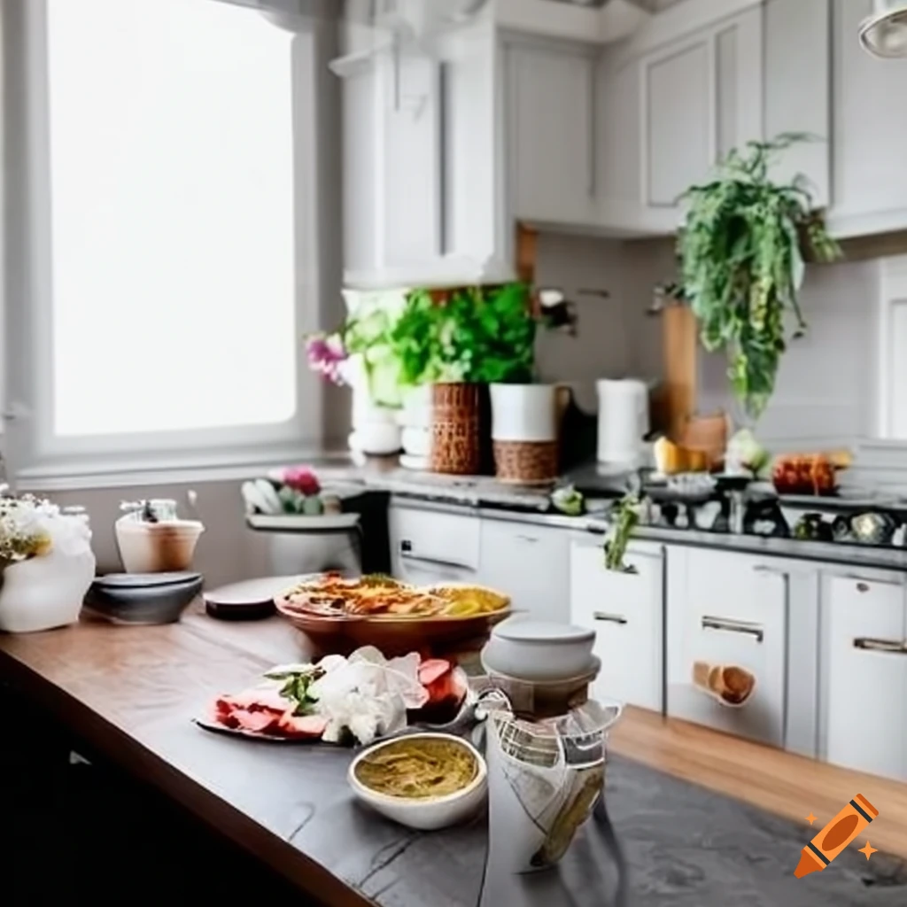 Spacious white kitchen with natural light on Craiyon
