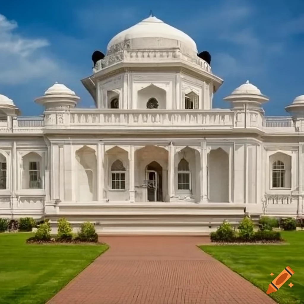 Frontal view of mughal mahal white house whitemarsh lynnewood on Craiyon