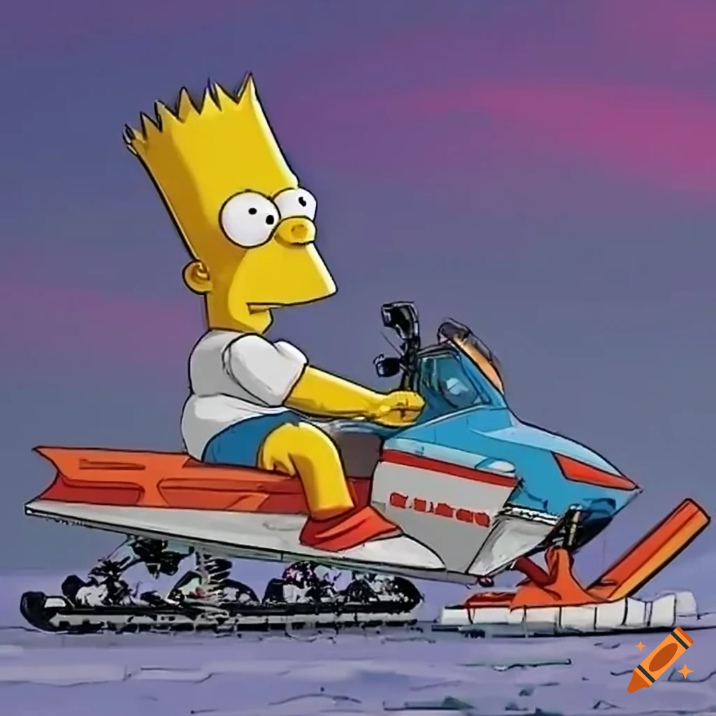 Bart Simpson riding a snowmobile on Craiyon