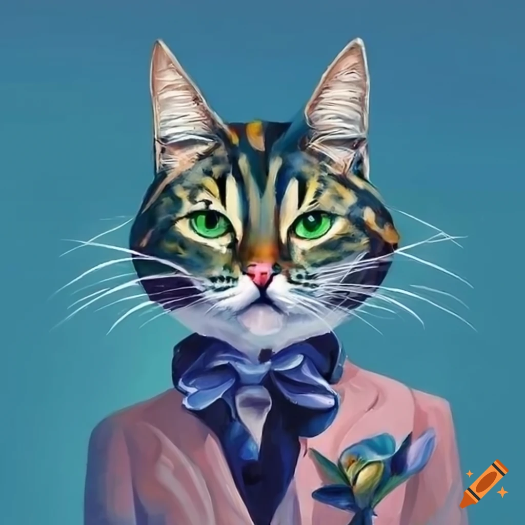 Surreal painting of a fashionable cat on Craiyon