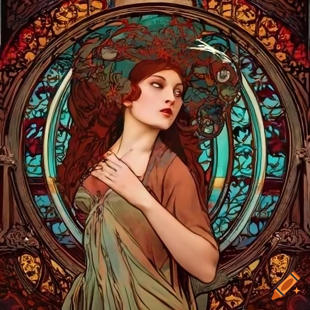 Cityscape with neon lights and artworks inspired by mucha and ...