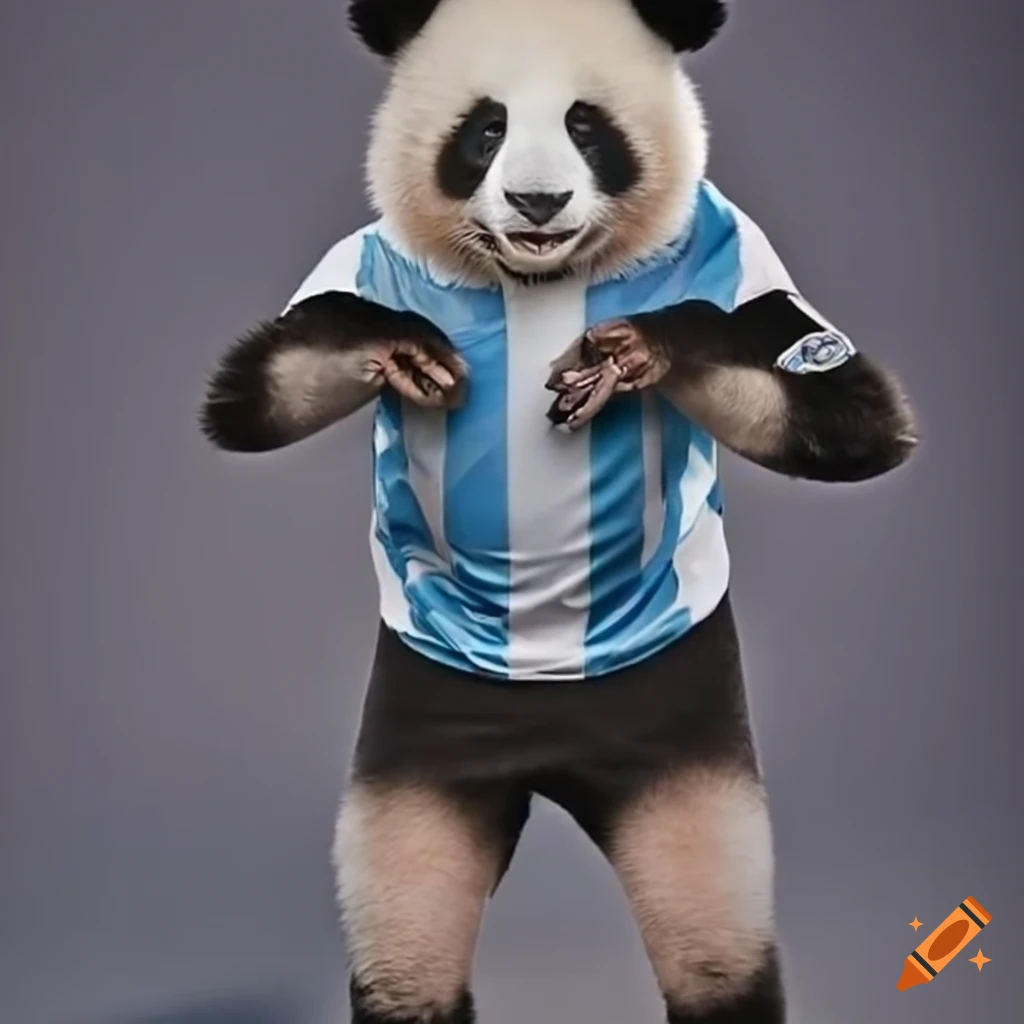 Panda wearing argentina football jersey