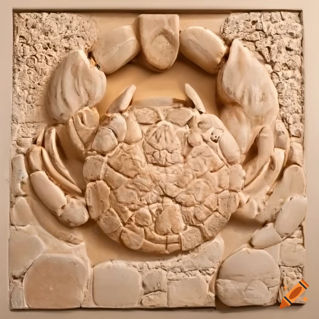 Stone bas relief carving of a crab on Craiyon