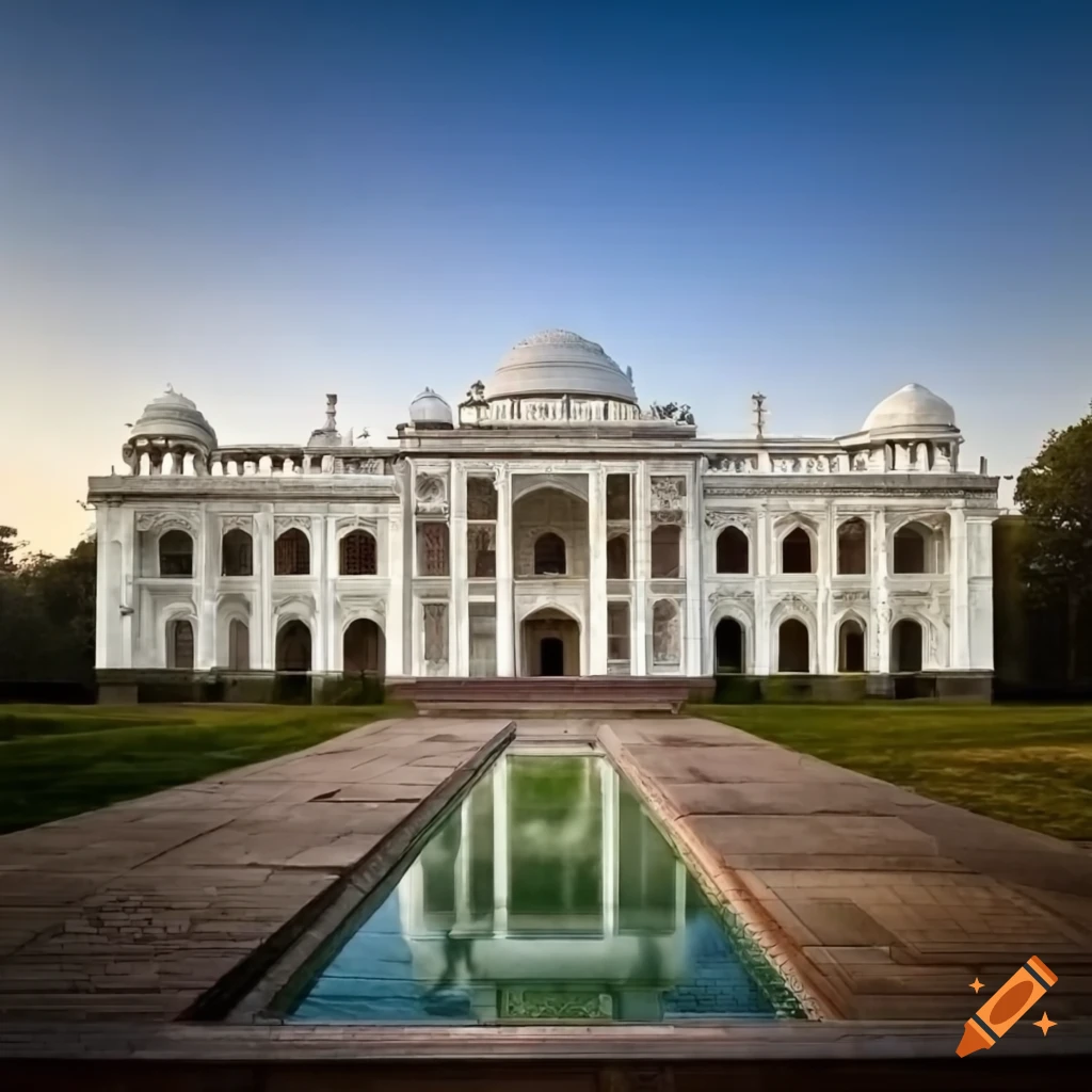 Frontal view of mughal mahal white house whitemarsh lynnewood on Craiyon
