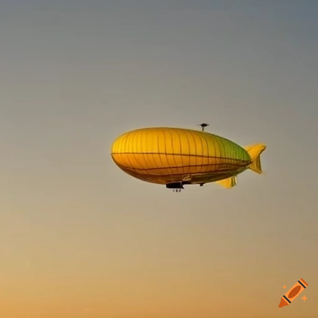 Floating yellow airship in the clouds on Craiyon