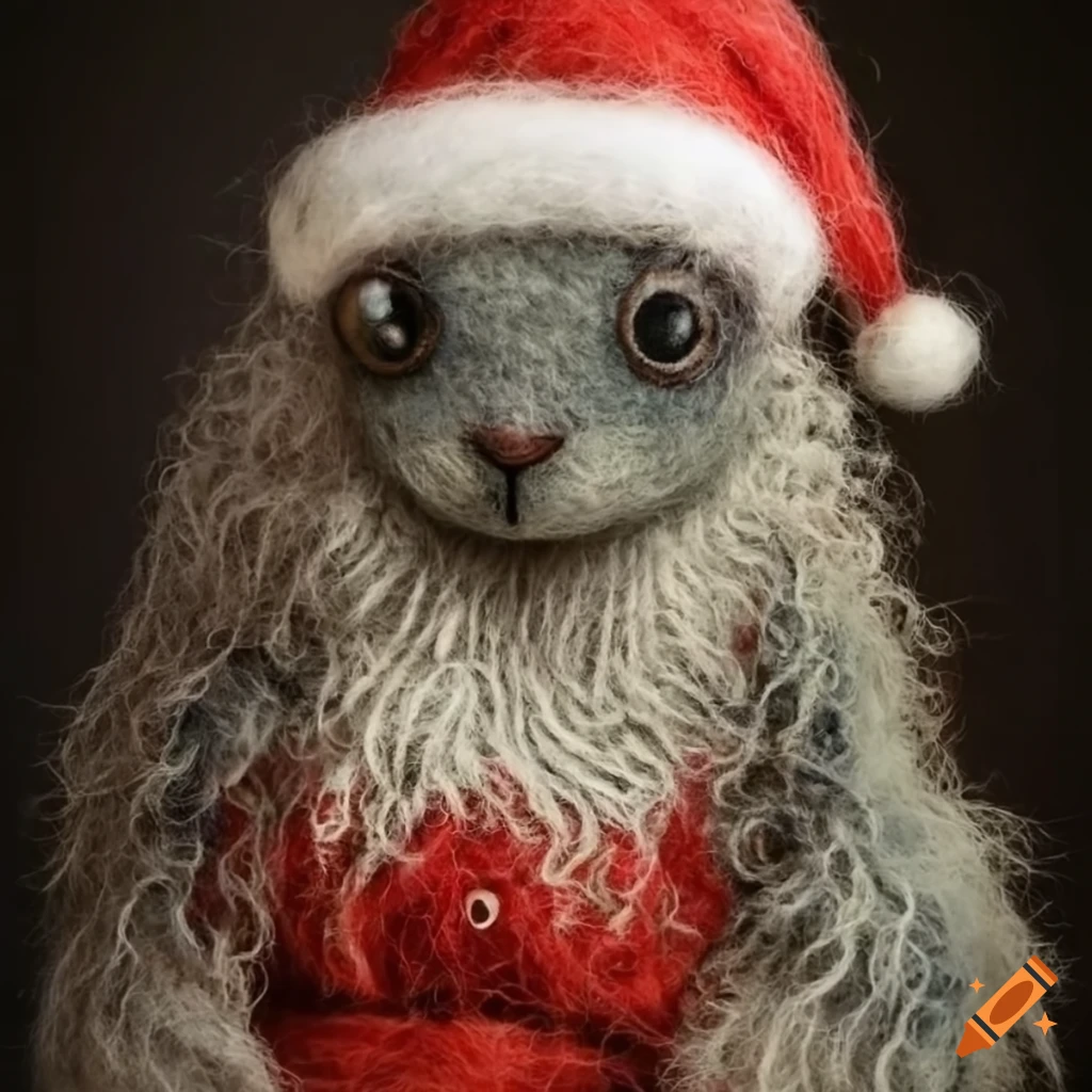 Anthropomorphic Christmas creature made of felted wool on Craiyon