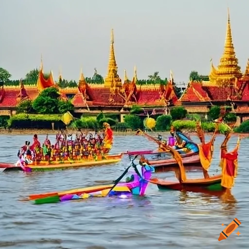 Traditional boat race during cambodian water festival on Craiyon