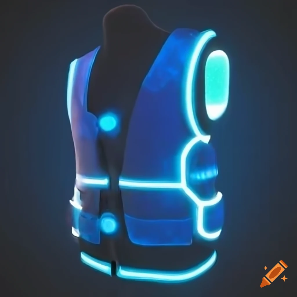 3D rendering of a blue futuristic safety vest in space on Craiyon