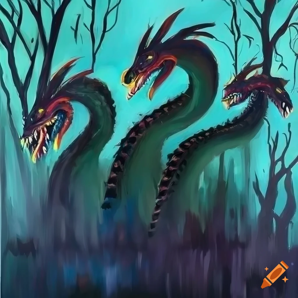 Abstract painting of a giant hydra in a gloomy swamp on Craiyon