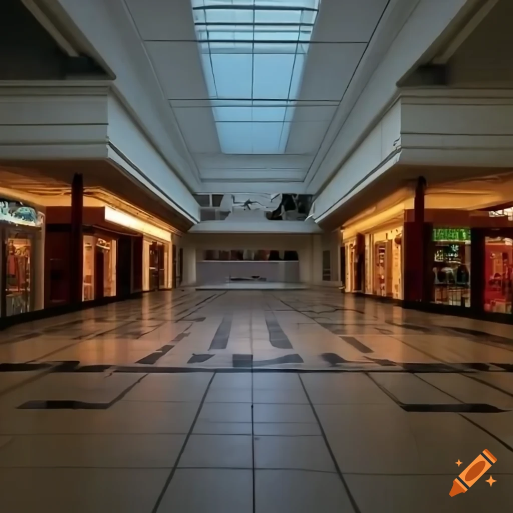 Surreal image of an empty and rundown mall on Craiyon