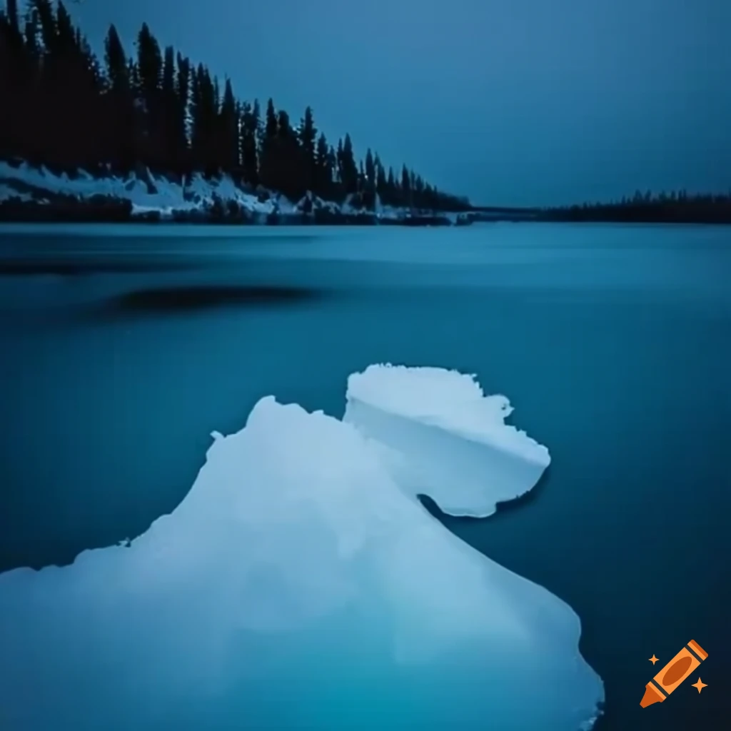Frozen lake with cracking ice on Craiyon