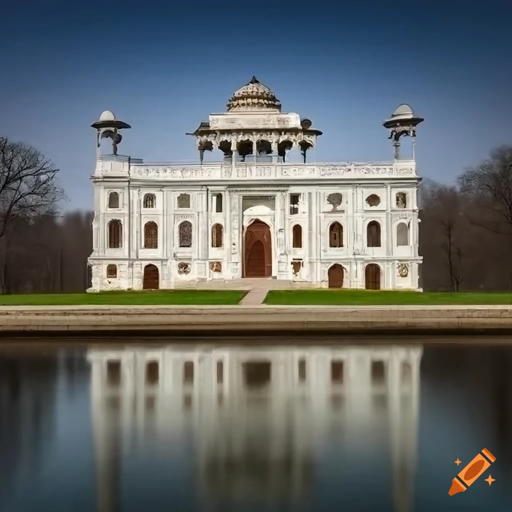 Frontal view of mughal mahal white house whitemarsh lynnewood on Craiyon