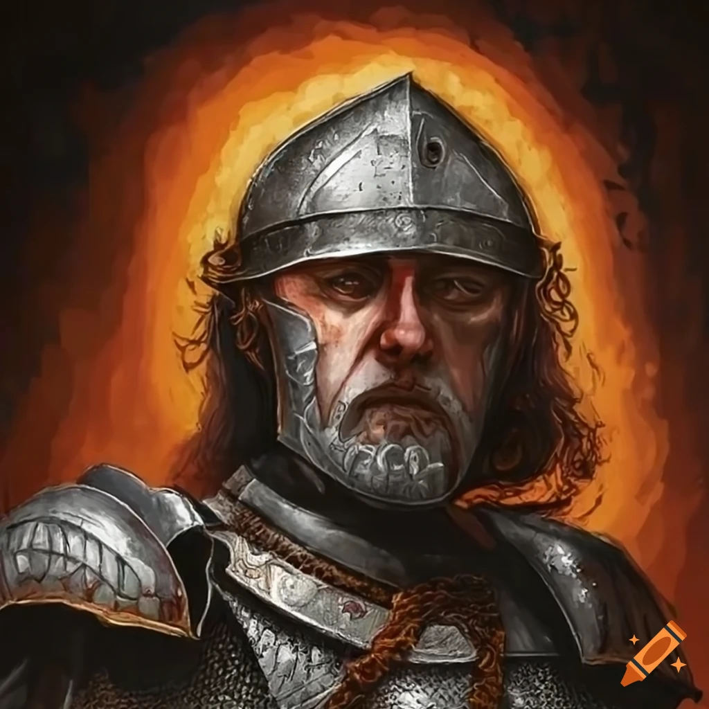 Sinister medieval knight with menacing grin on Craiyon