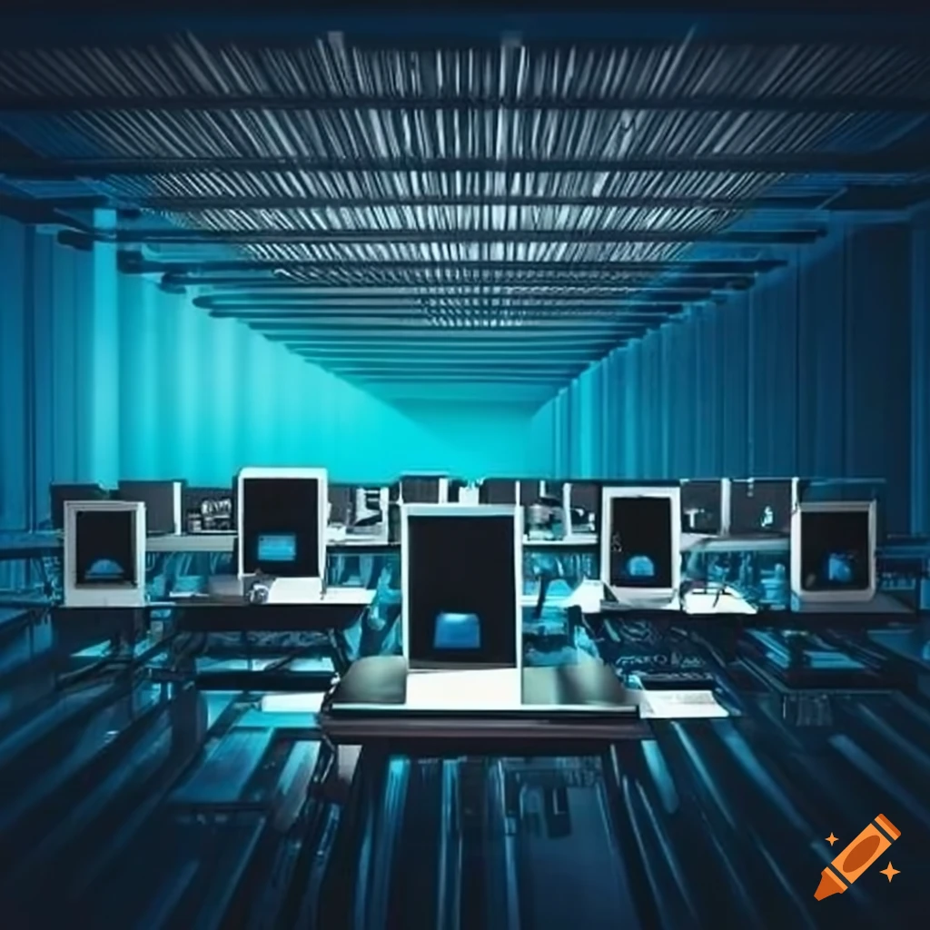 Computer room with multiple screens