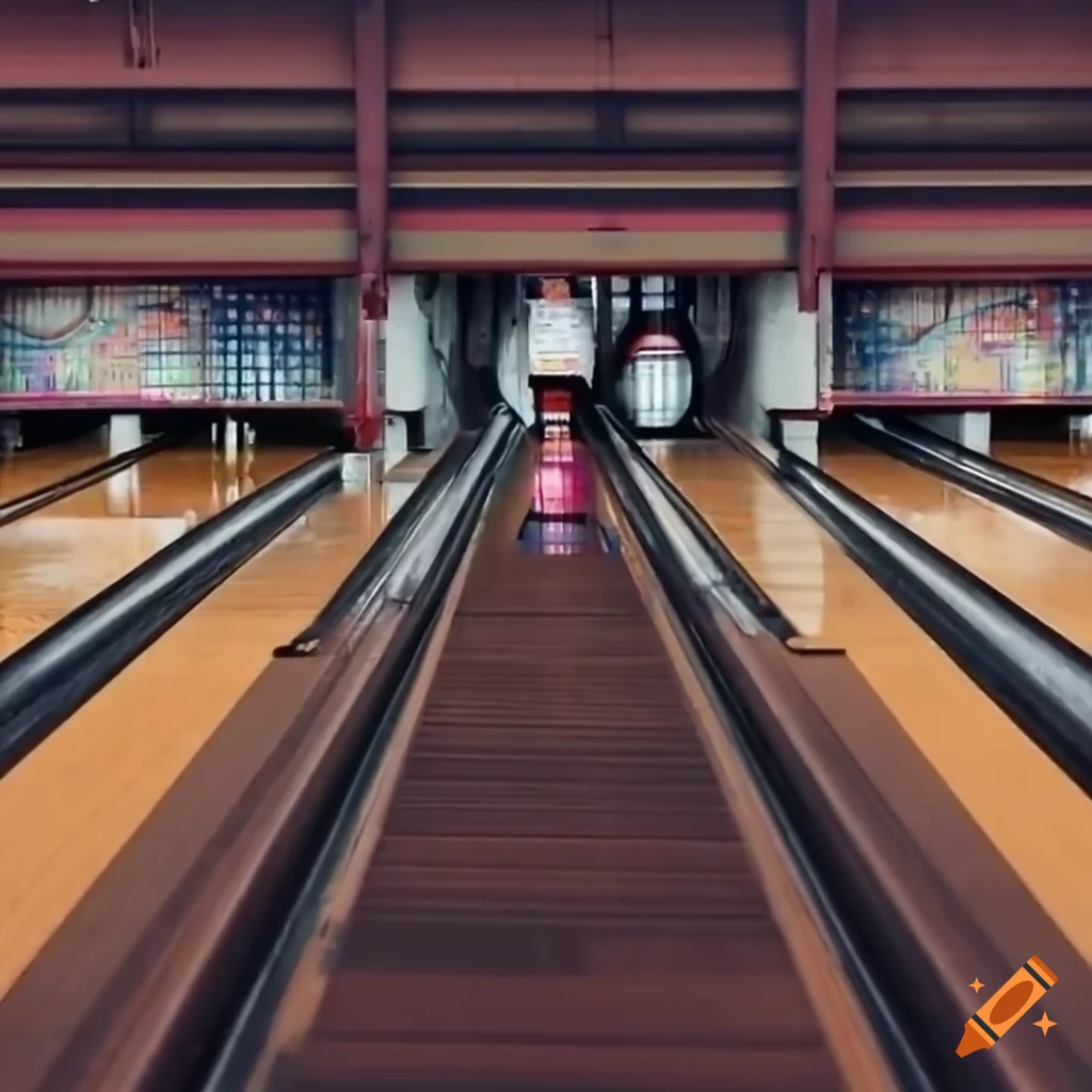 Railway track going through a bowling alley on Craiyon