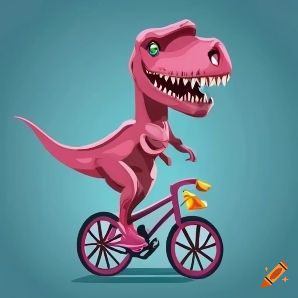 Cartoon T-Rex riding a bicycle with a pink bow on its head on Craiyon
