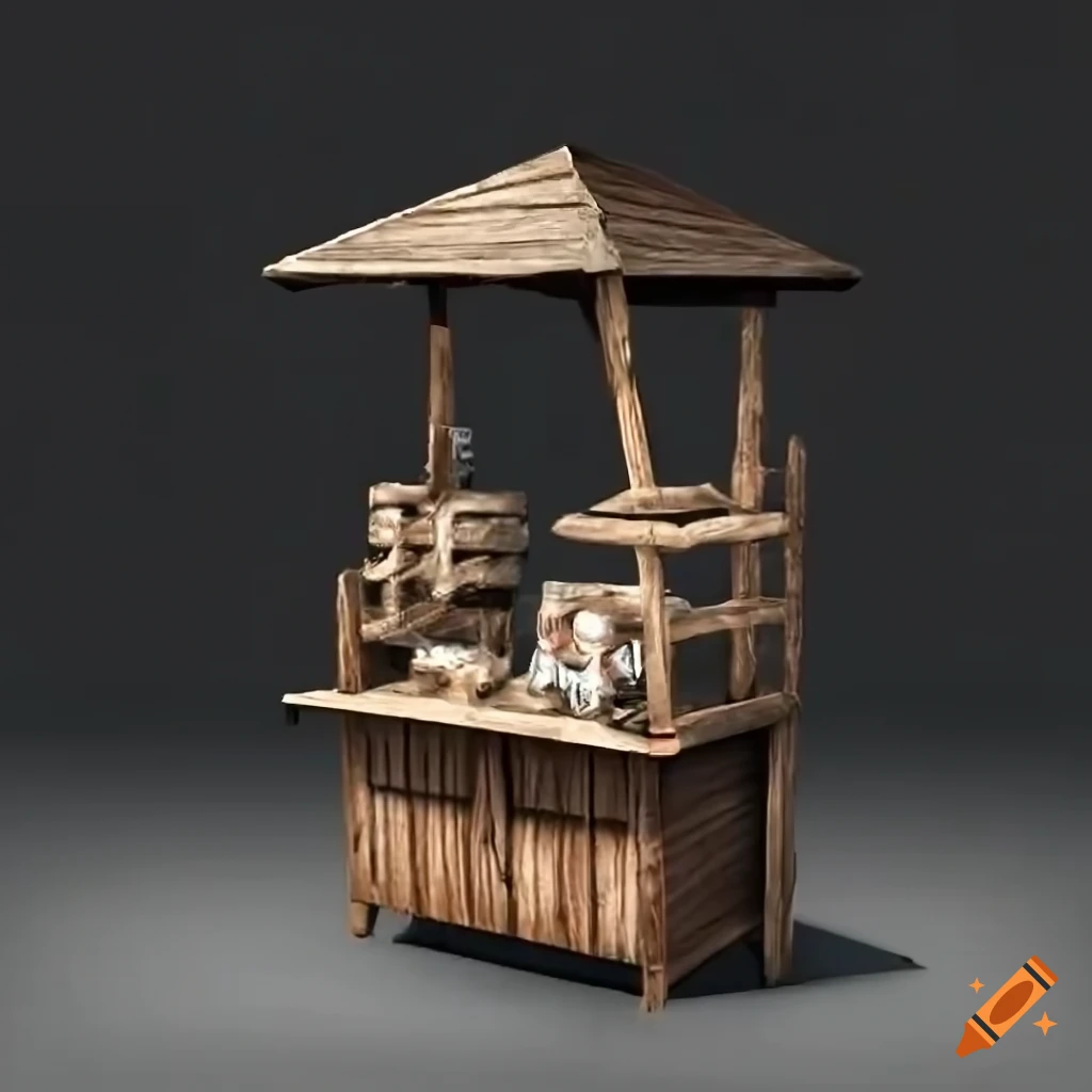 View from above of a realistic wooden street vendor