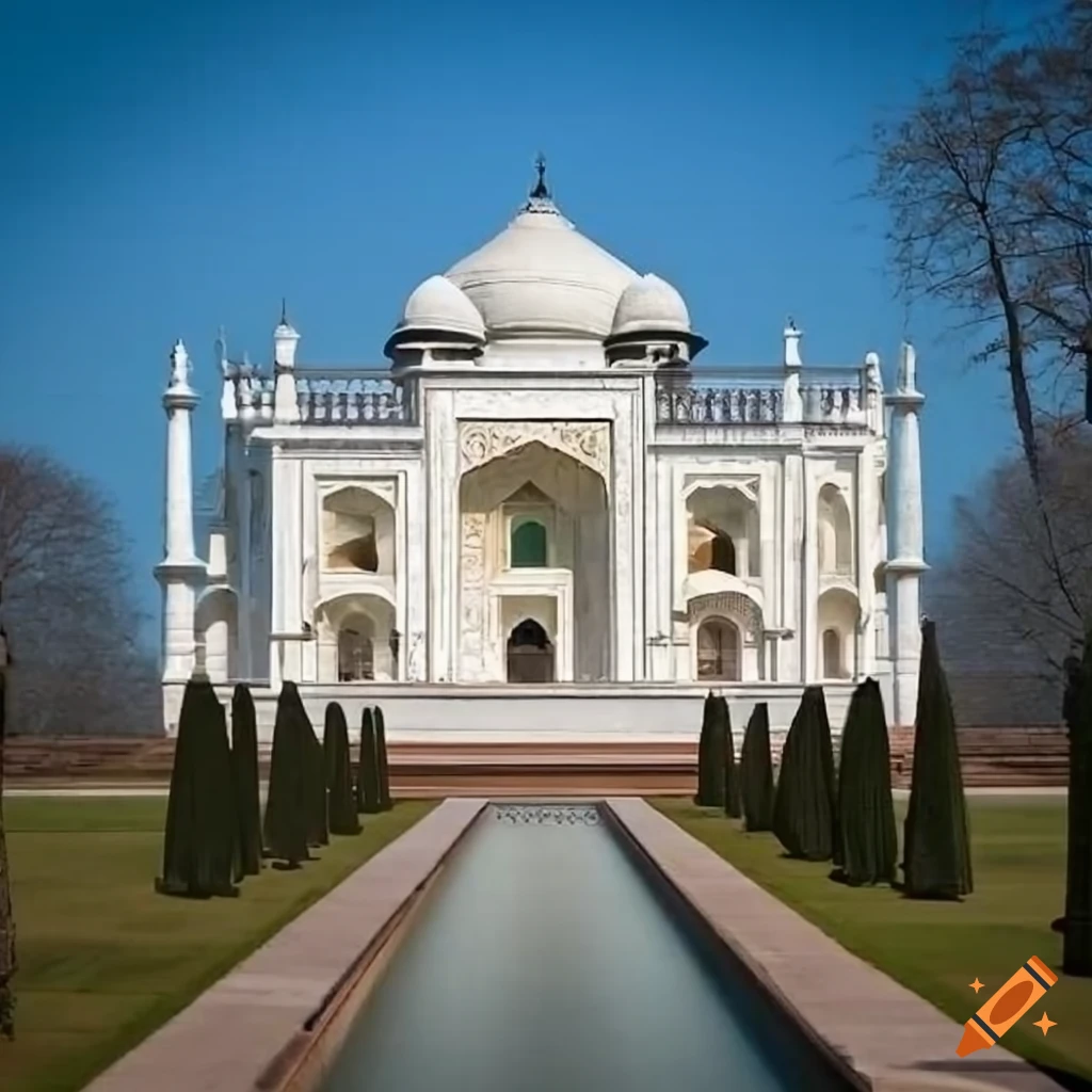 Frontal view of mughal mahal white house whitemarsh lynnewood on Craiyon