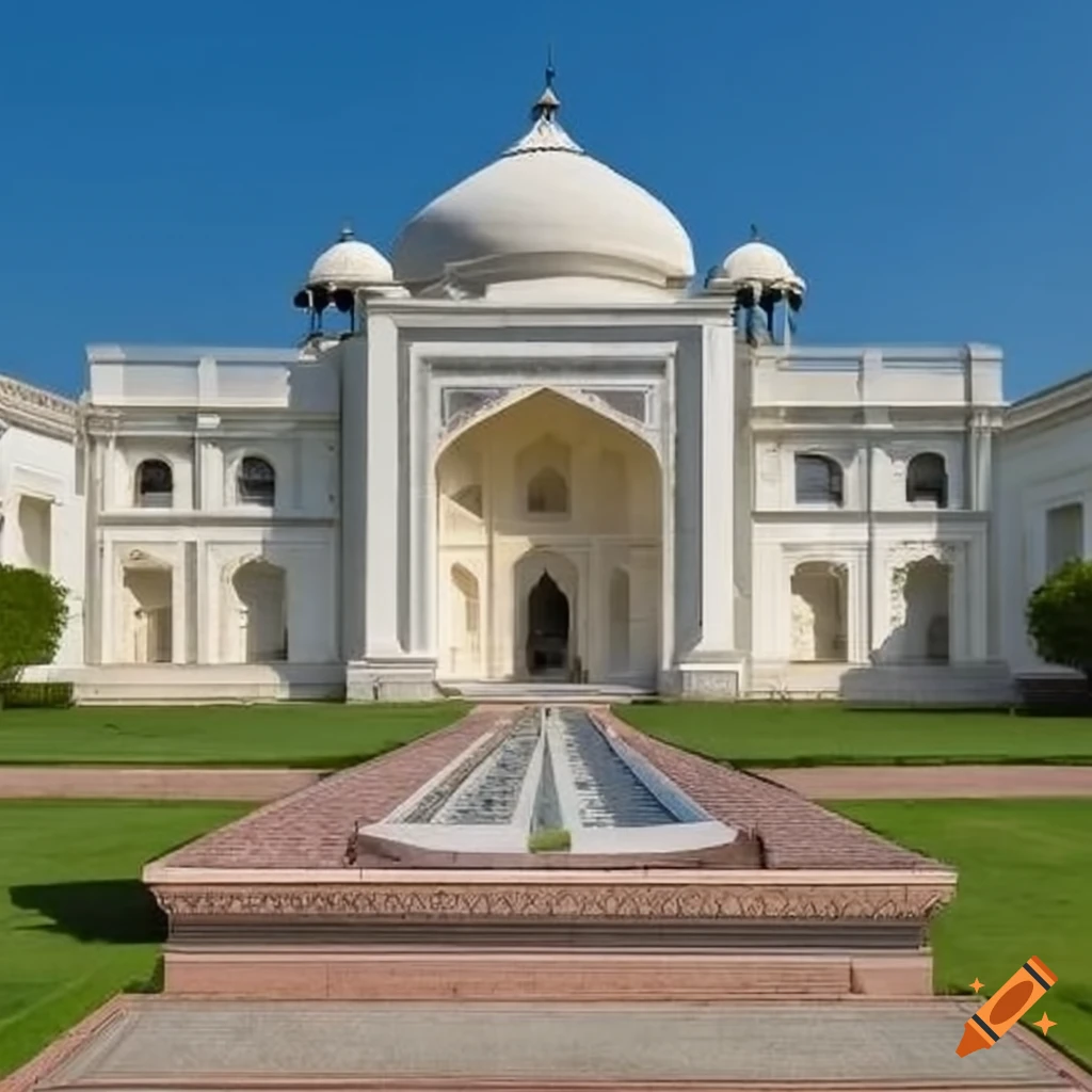 Frontal elevation of Mughal Mahal White House on Craiyon