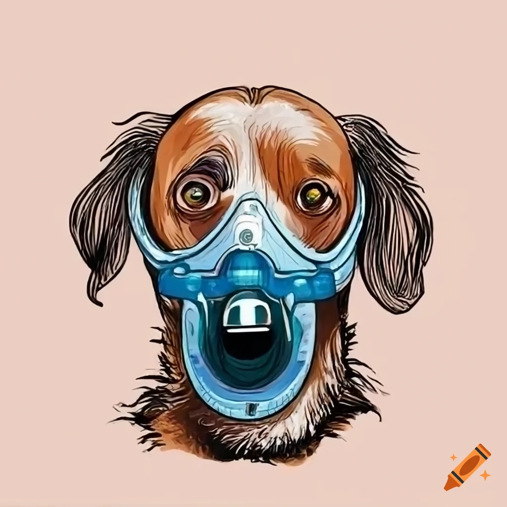Drawing of a dog with a nebulizer mask