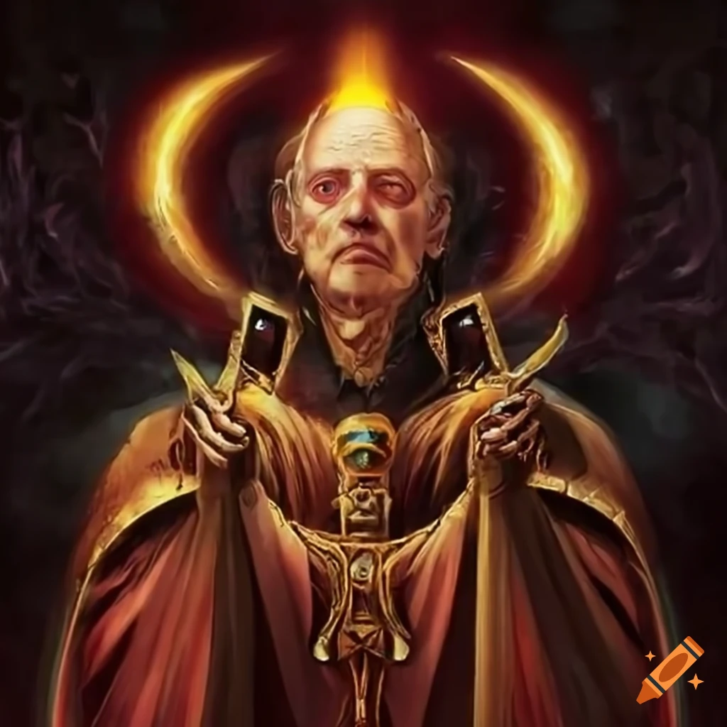 Digital artwork depicting a moon and high priest in a warpstorm