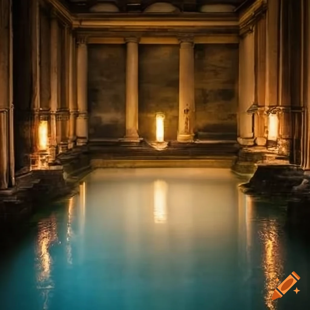 Roman bath with illuminated candles
