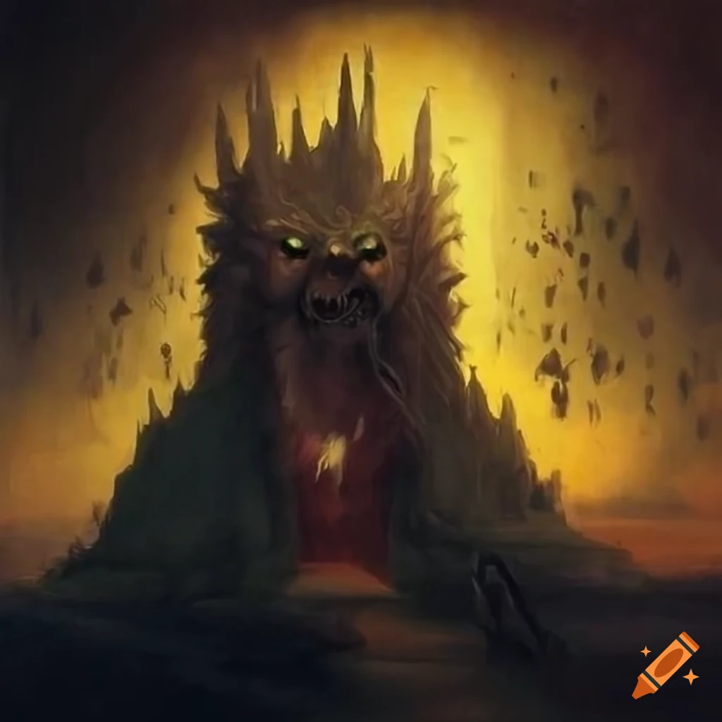 Ghoul on the rim of a large canyon in goya style on Craiyon