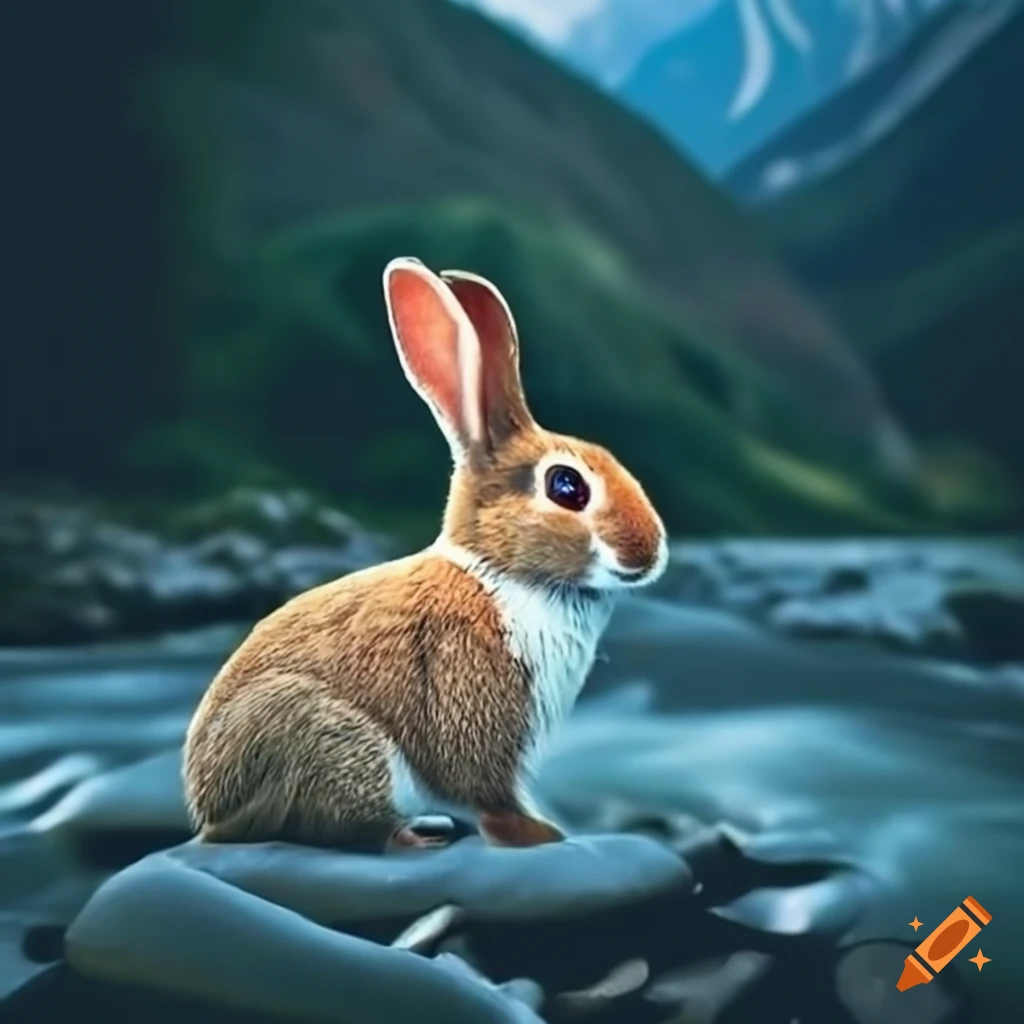 Anthropomorphic rabbit harvesting strawberries in a field on Craiyon