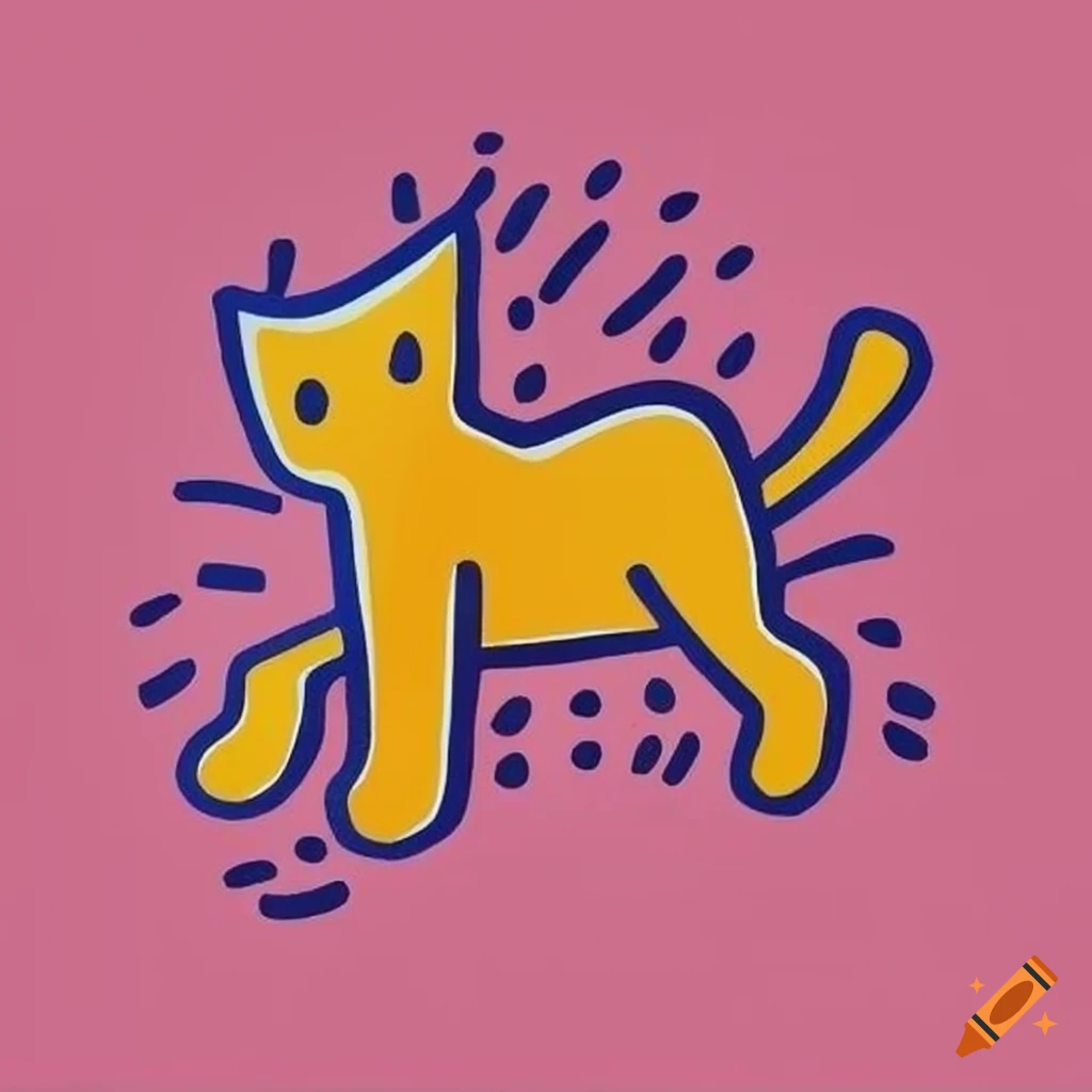 Keith Haring inspired colorful cat illustration on Craiyon