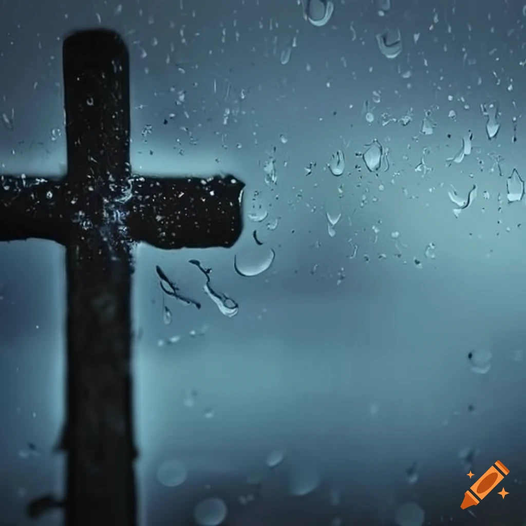 Rain falling on a cross on Craiyon