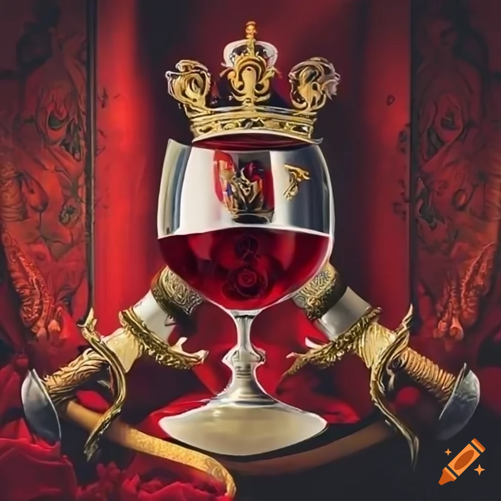 Royal crest with crossed swords, scotch, and red roses on Craiyon