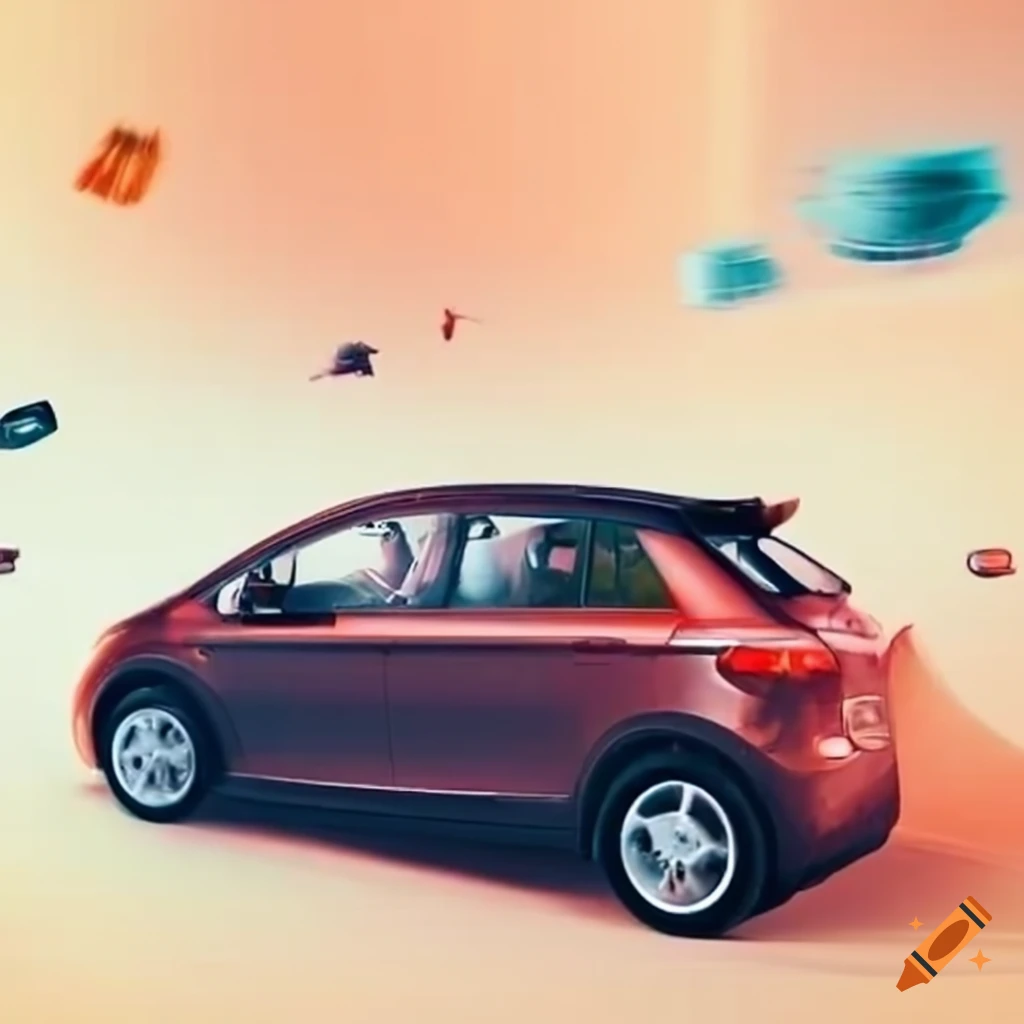 Rapper posing on a car in a residential area on Craiyon