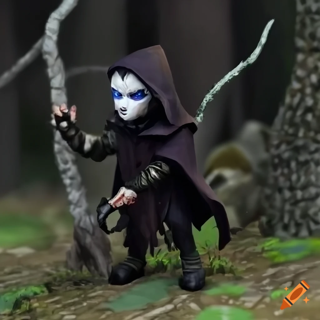 Artistic depiction of a mysterious androgynous gnome in dark medieval ...