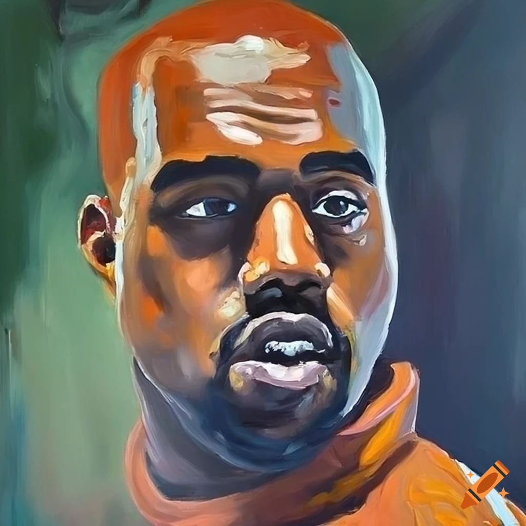 Oil painting of kanye west with a hot dog on Craiyon