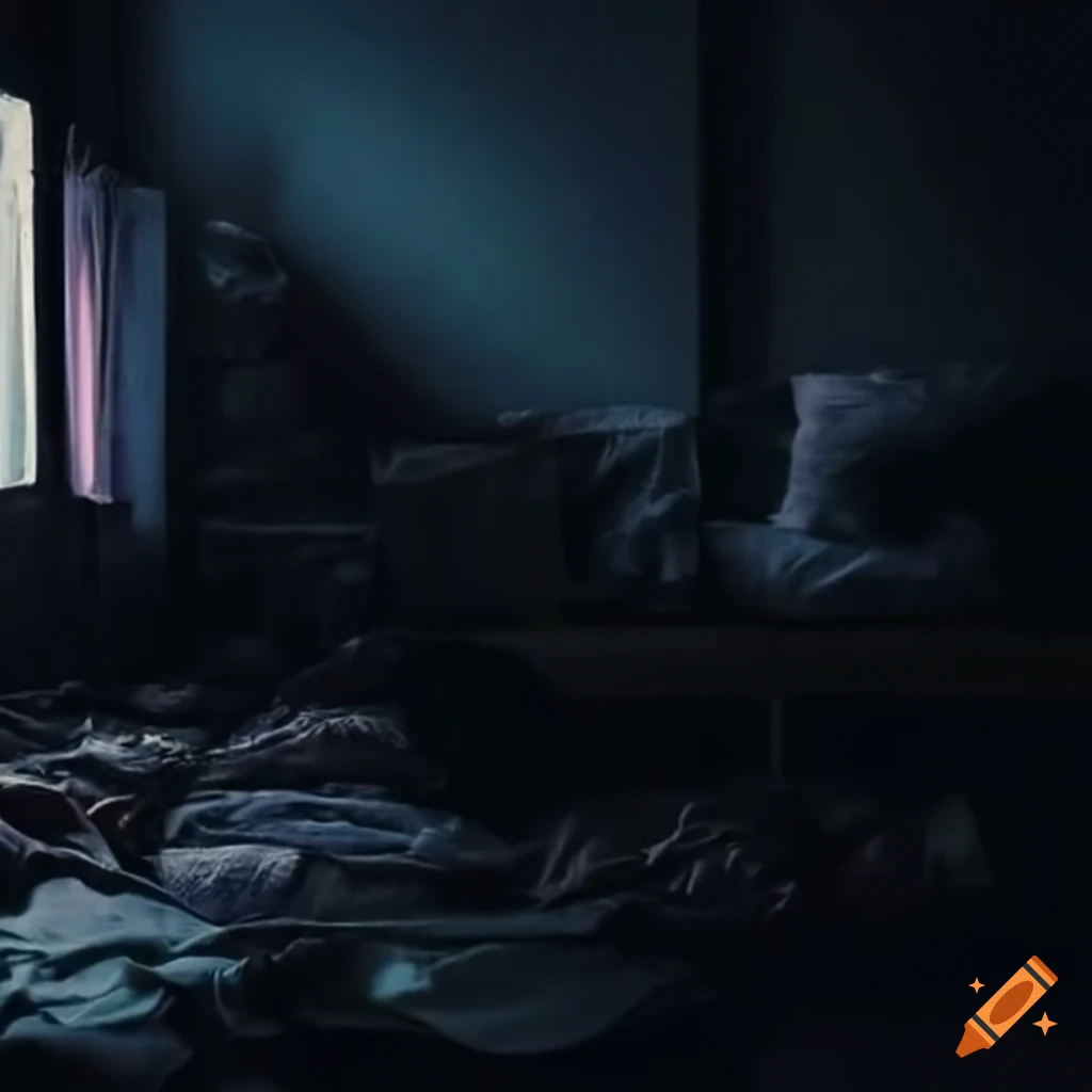 Dark and messy bedroom at night on Craiyon